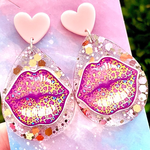 Lisa Frank | Jewelry | Lisa Frank Lips Acrylic Sticker Earrings | Poshmark